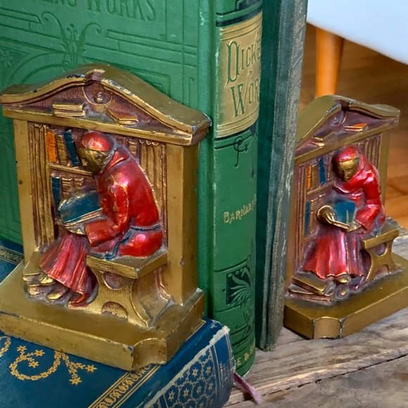 Office | Antique1922 L V Aronson Heavy Brass Bookendscardinal Monks In ...